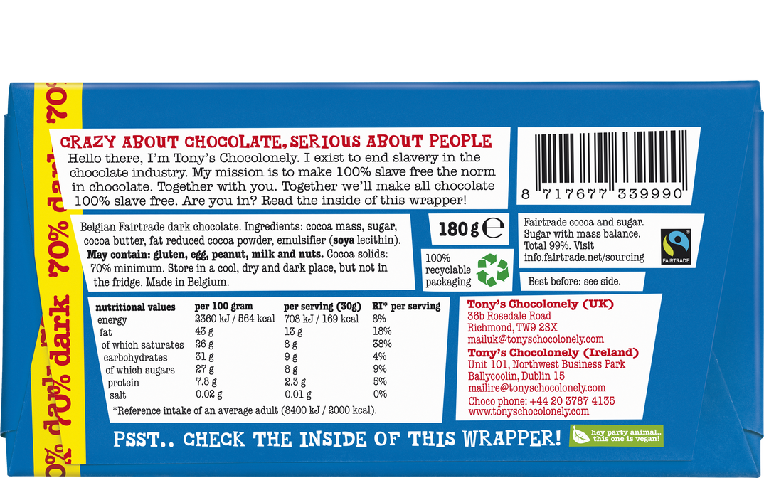 extra dark chocolate 70% – Tony’s Chocolonely United Kingdom